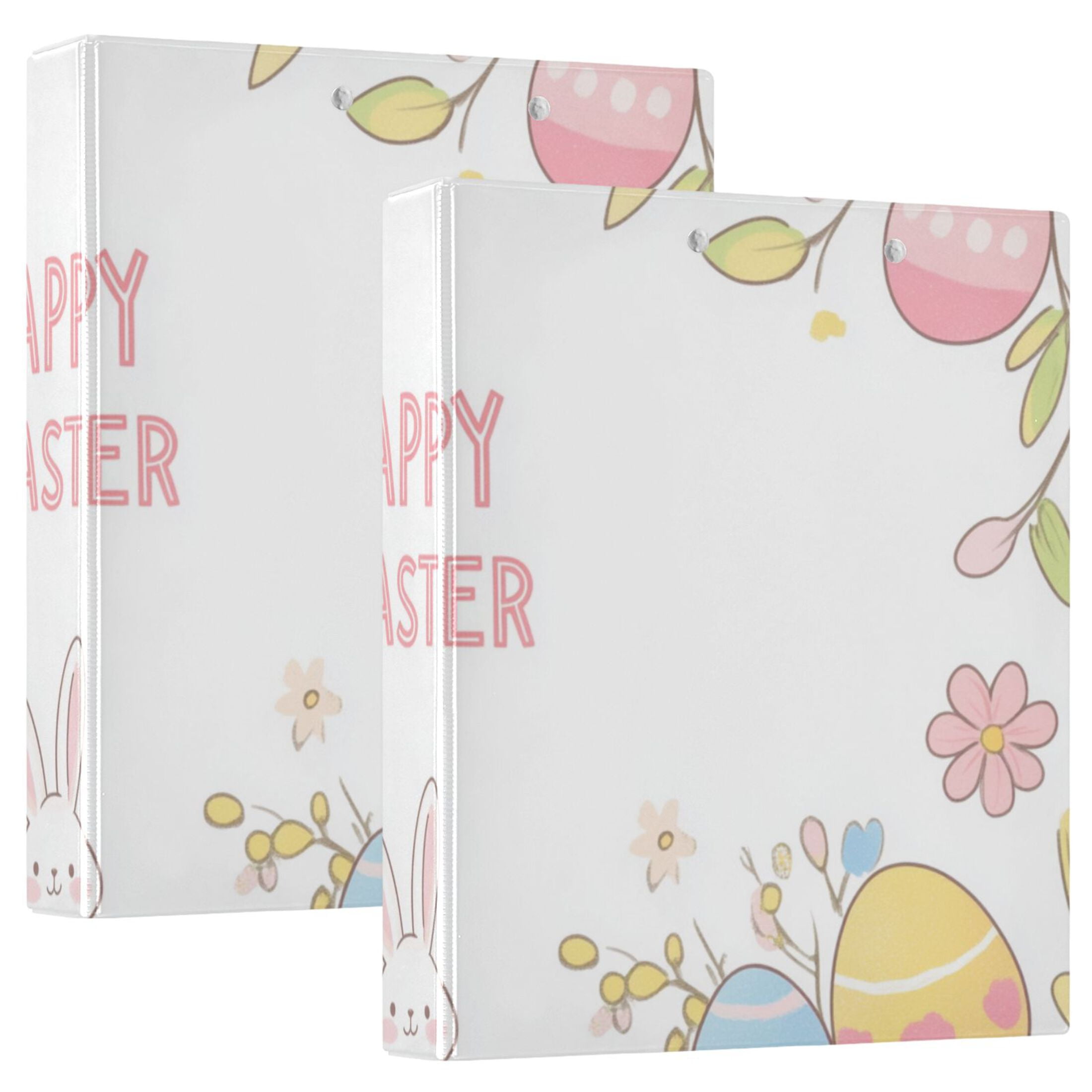 Cartoon Rabbit Happy Easter Eggs Round Ring Binder 3 Rings 1.5 ...
