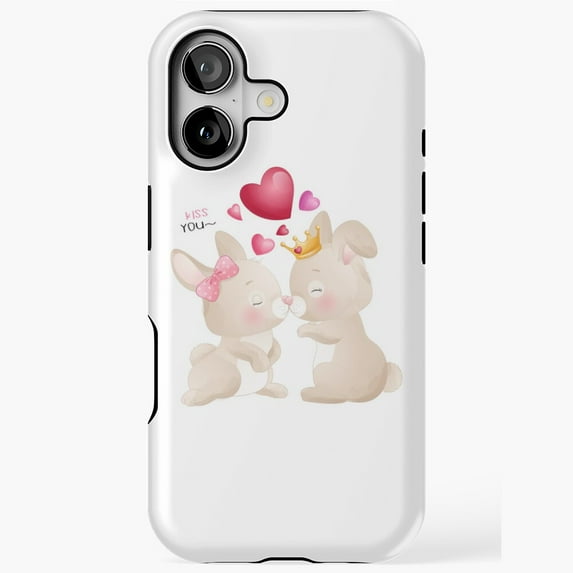 Cartoon Rabbit Kissing Couple Love Art iPhone Case 17 to 11 Pro Max ...