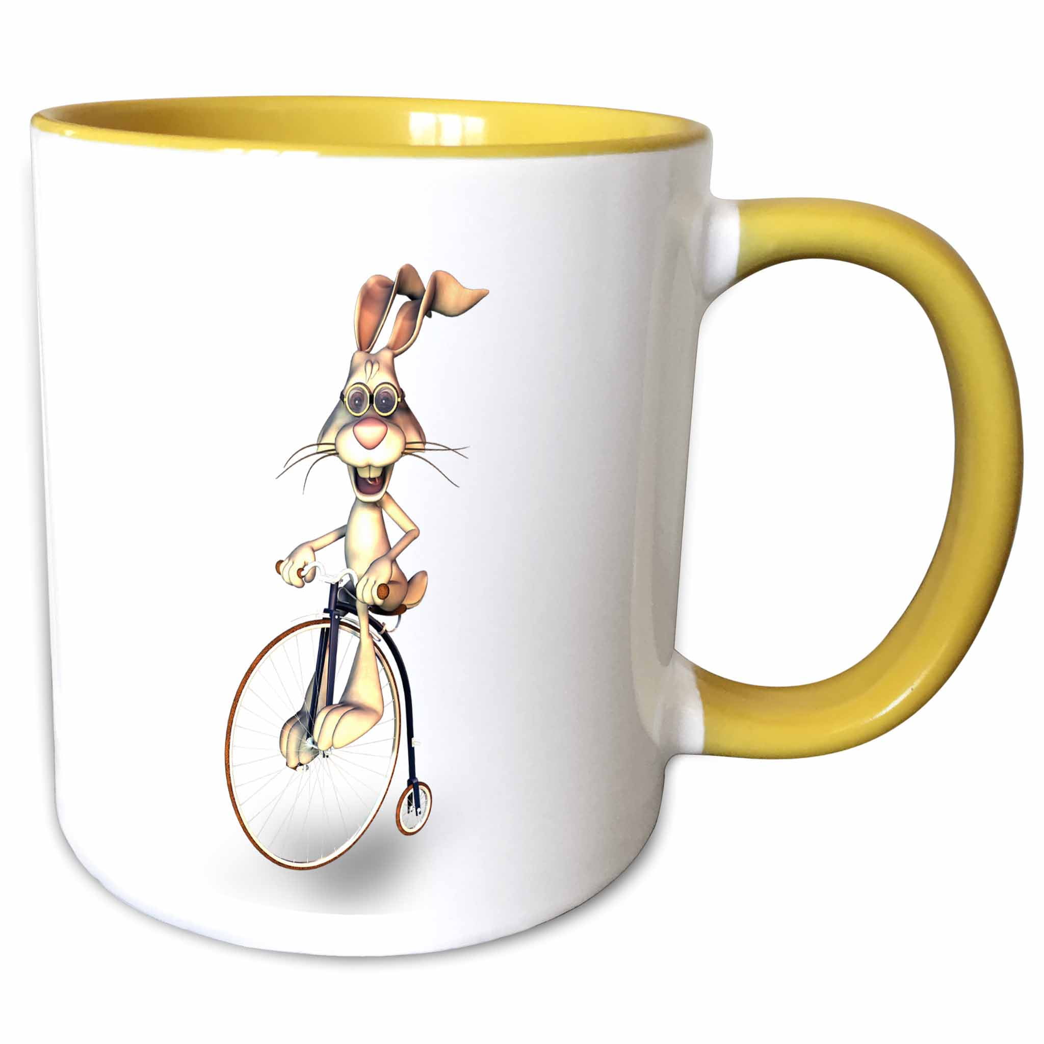3drose, Cartoon Rabbit on a Bike, 15oz Two-tone Yellow Mug - Walmart.com