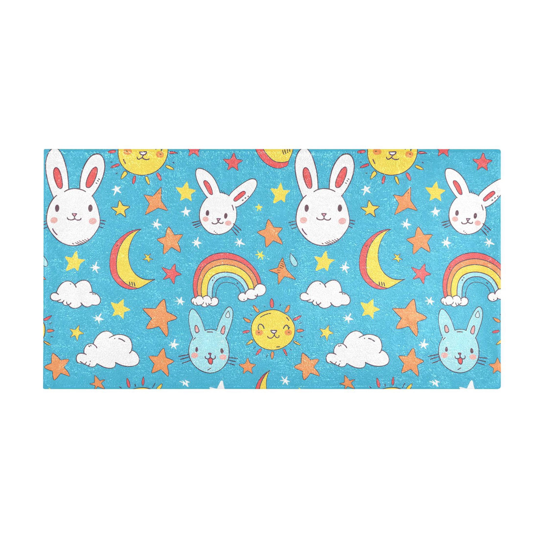Cartoon Rabbit Pattern Bath Mat 39x20 Inch Soft Absorbent Non-Slip ...