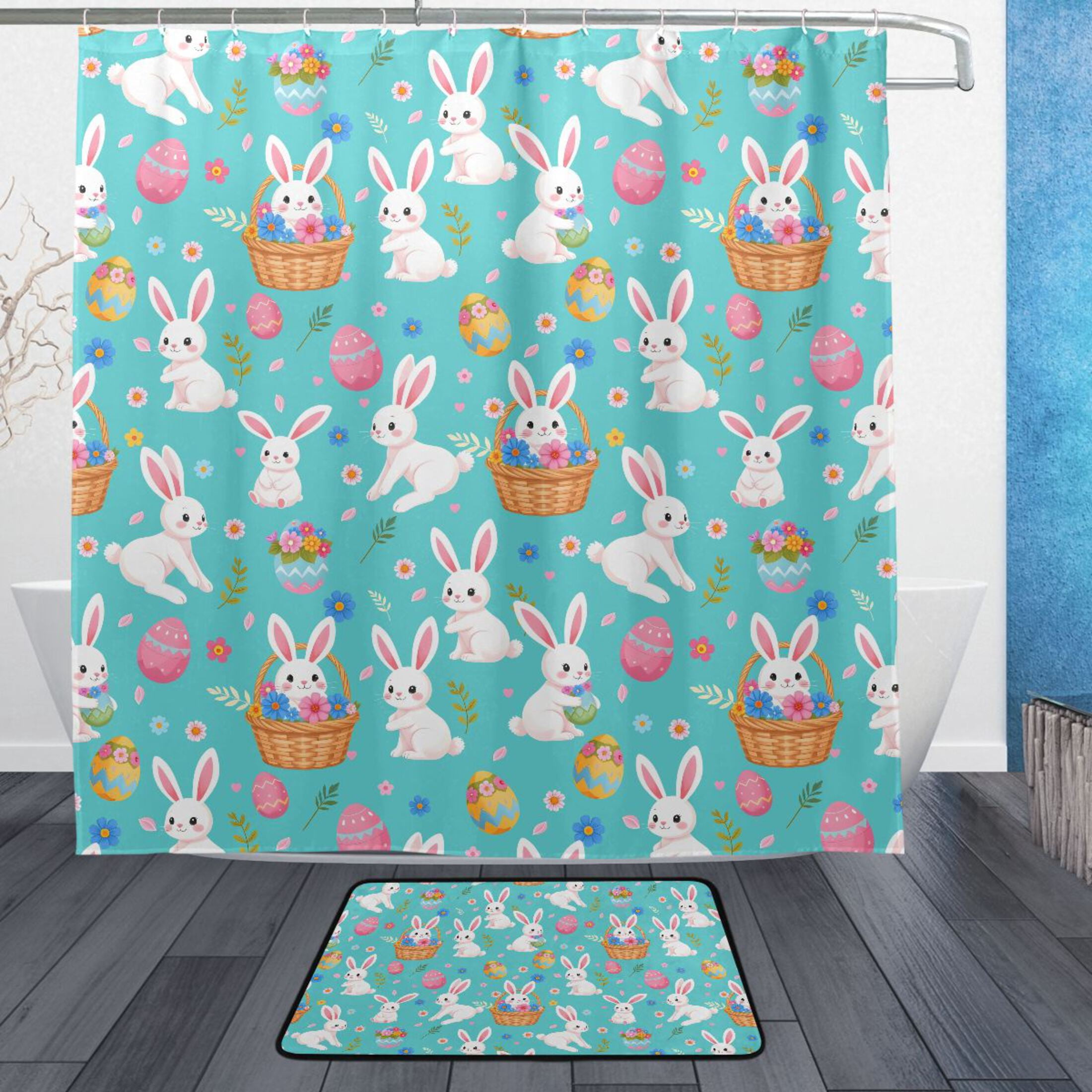 Cartoon Rabbit Pattern Bathroom Accessory Sets Waterproof Shower ...