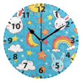 Cartoon Rabbit Pattern Wall Clock 10in Round Artistic Oil Painting Home ...