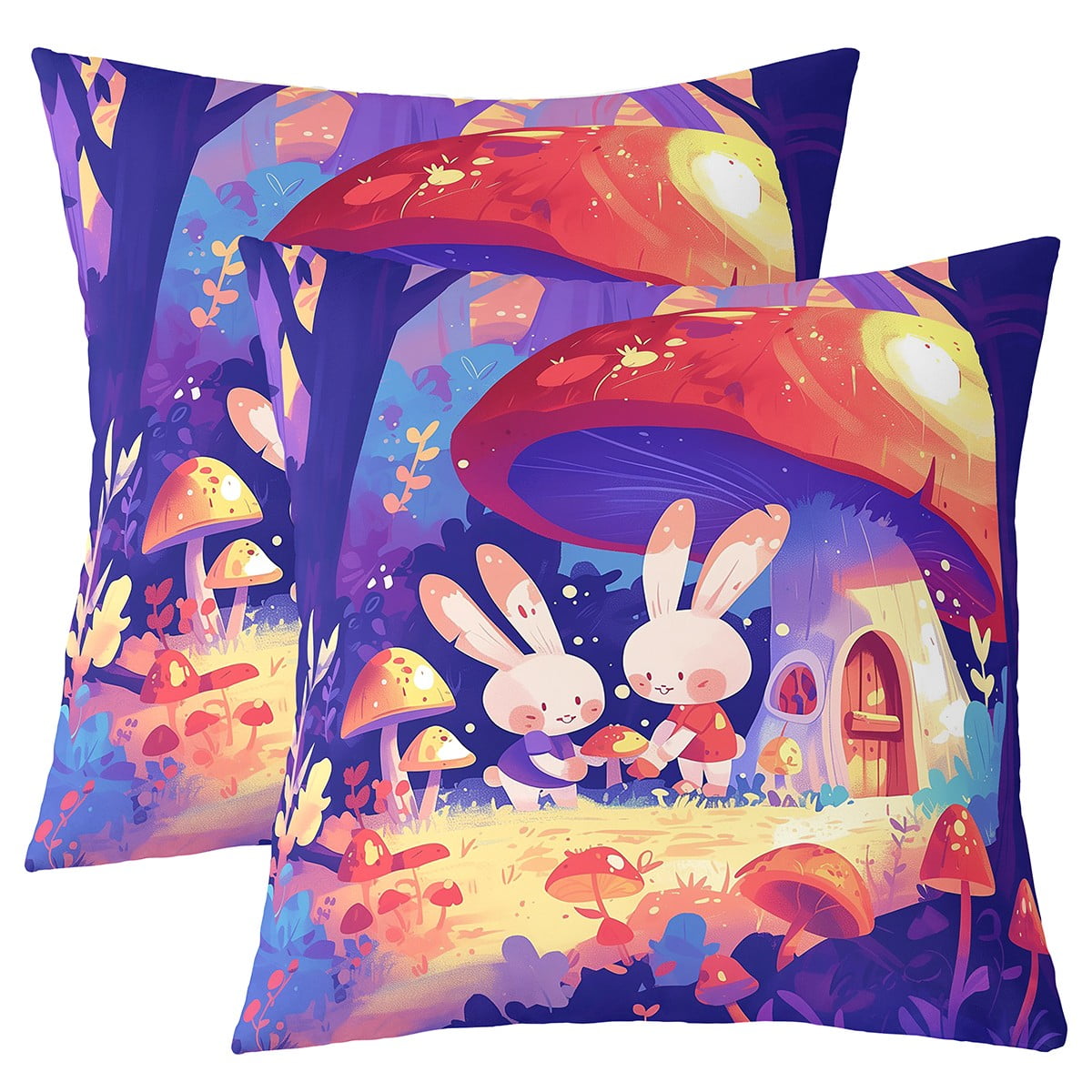 Cartoon Rabbit Pillow Covers for Sofa Couch Chair Cute Mushroom ...