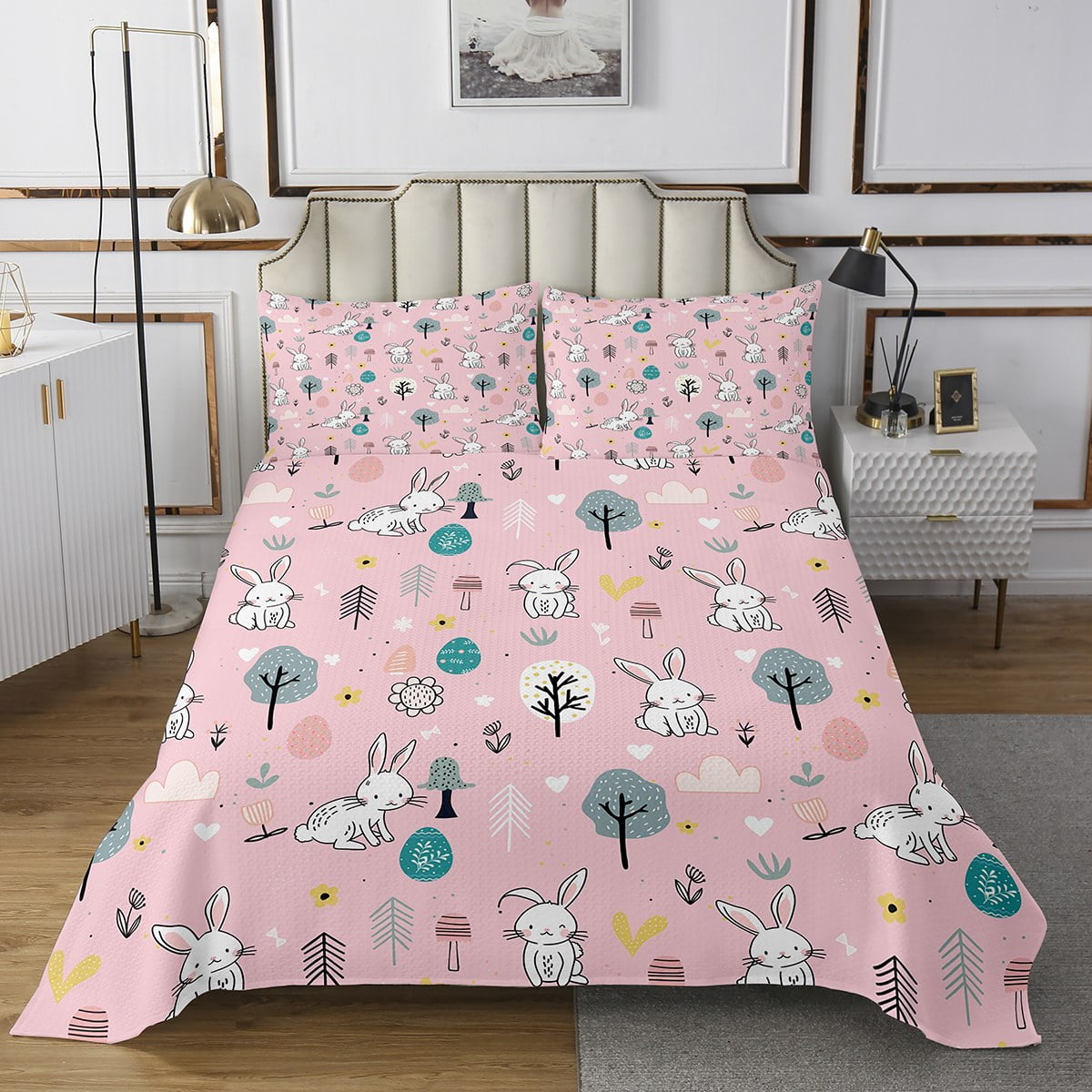 Cartoon Rabbit Quilt Set for Boys Girls Wild Animal Bedspread Set 3Pcs ...
