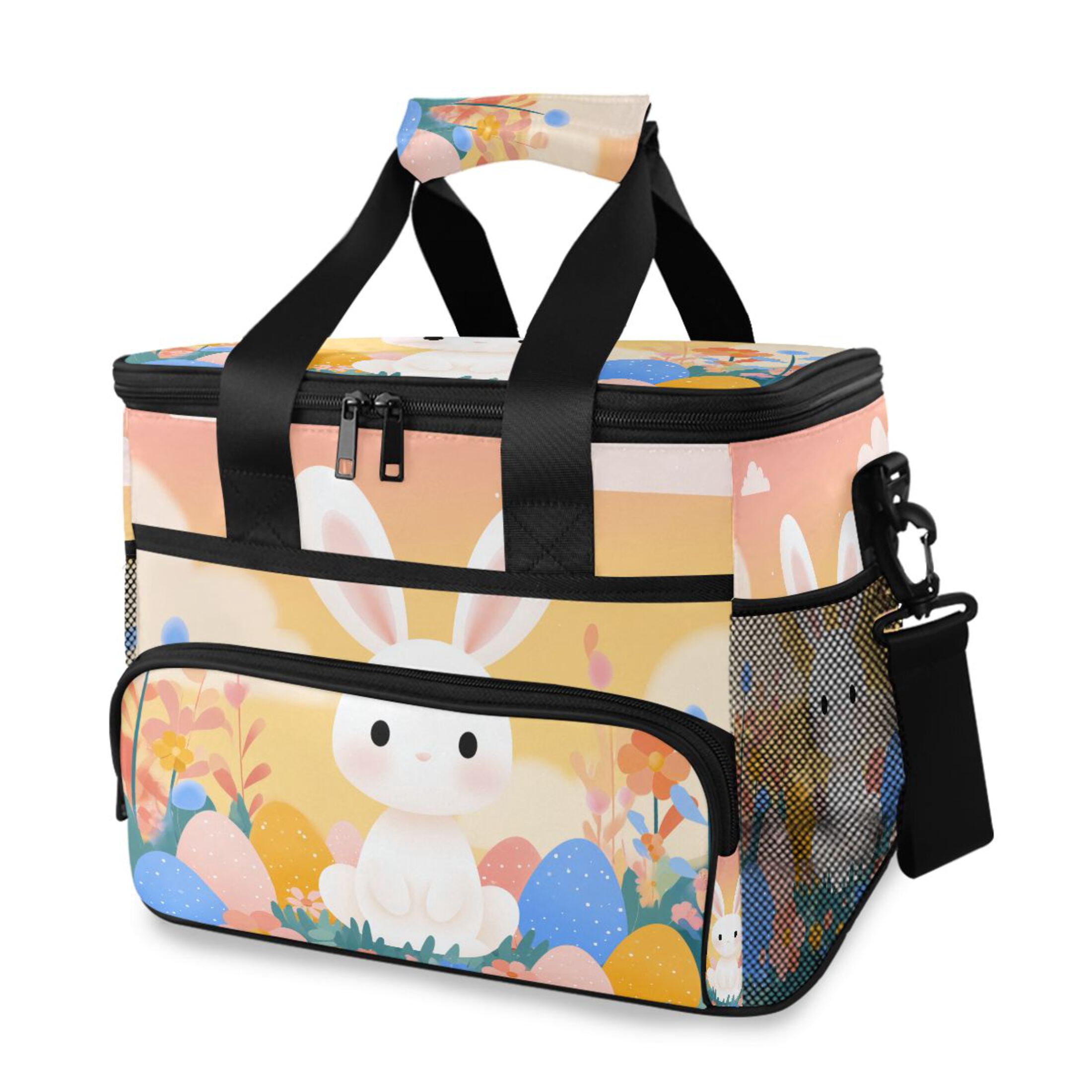 Cartoon Rabbit Sit on Lawn with Easter Eggs Portable Cooler Lunch Box ...