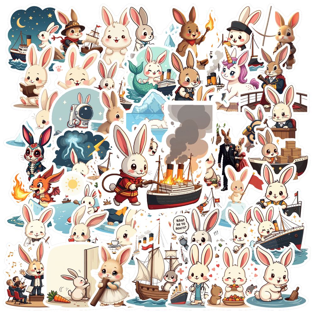 Cartoon Rabbit Theme Stickers, Waterproof Rabbit Theme Sticker for ...