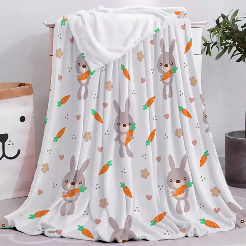 Cartoon Rabbit Throw Blanket Cute Kawaii Wild Animals Carrot for Kid ...