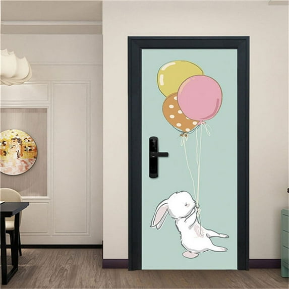 Cartoon Rabbit and Balloon PVC Door Stickers For Kids Room Decoration ...