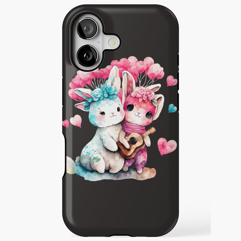 Cartoon Rabbits Celebrating Love Art iPhone Case 17 through 11 Pro Max ...