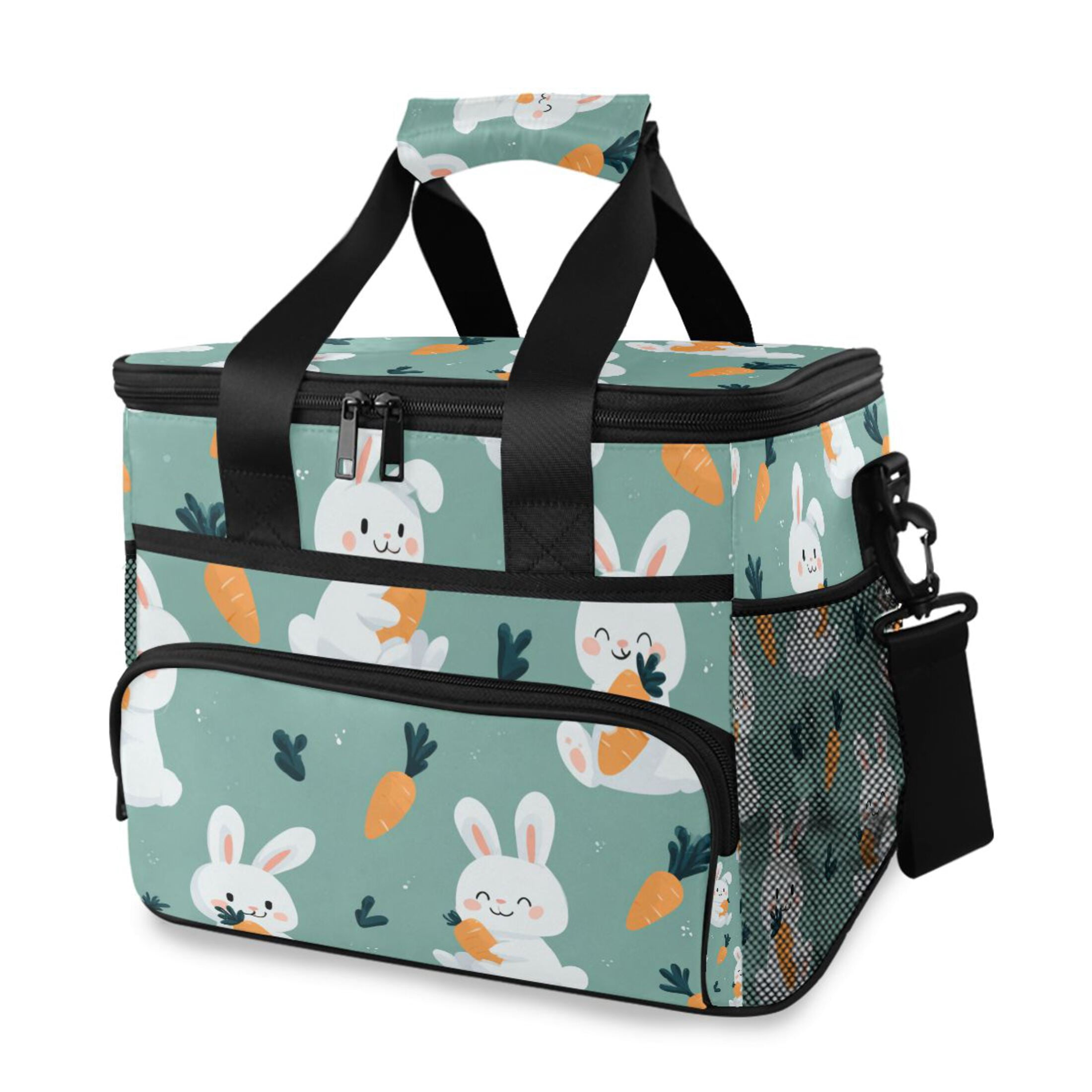 Cartoon Rabbits Eating Carrot Cute Portable Cooler Lunch Box Reusable ...