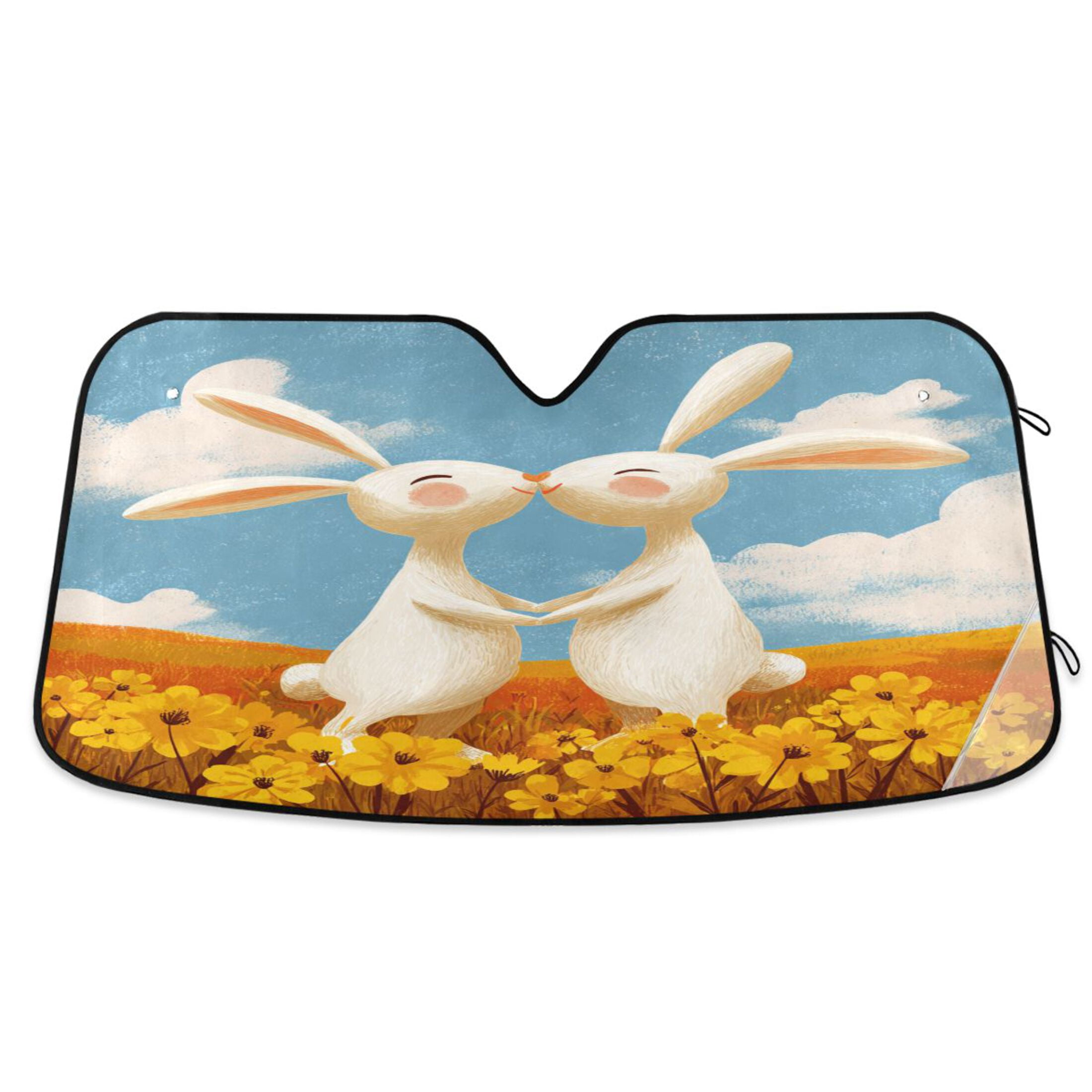 Cartoon Rabbits Happy Valentine Yellow Flowers Windshield Sun Shade ...