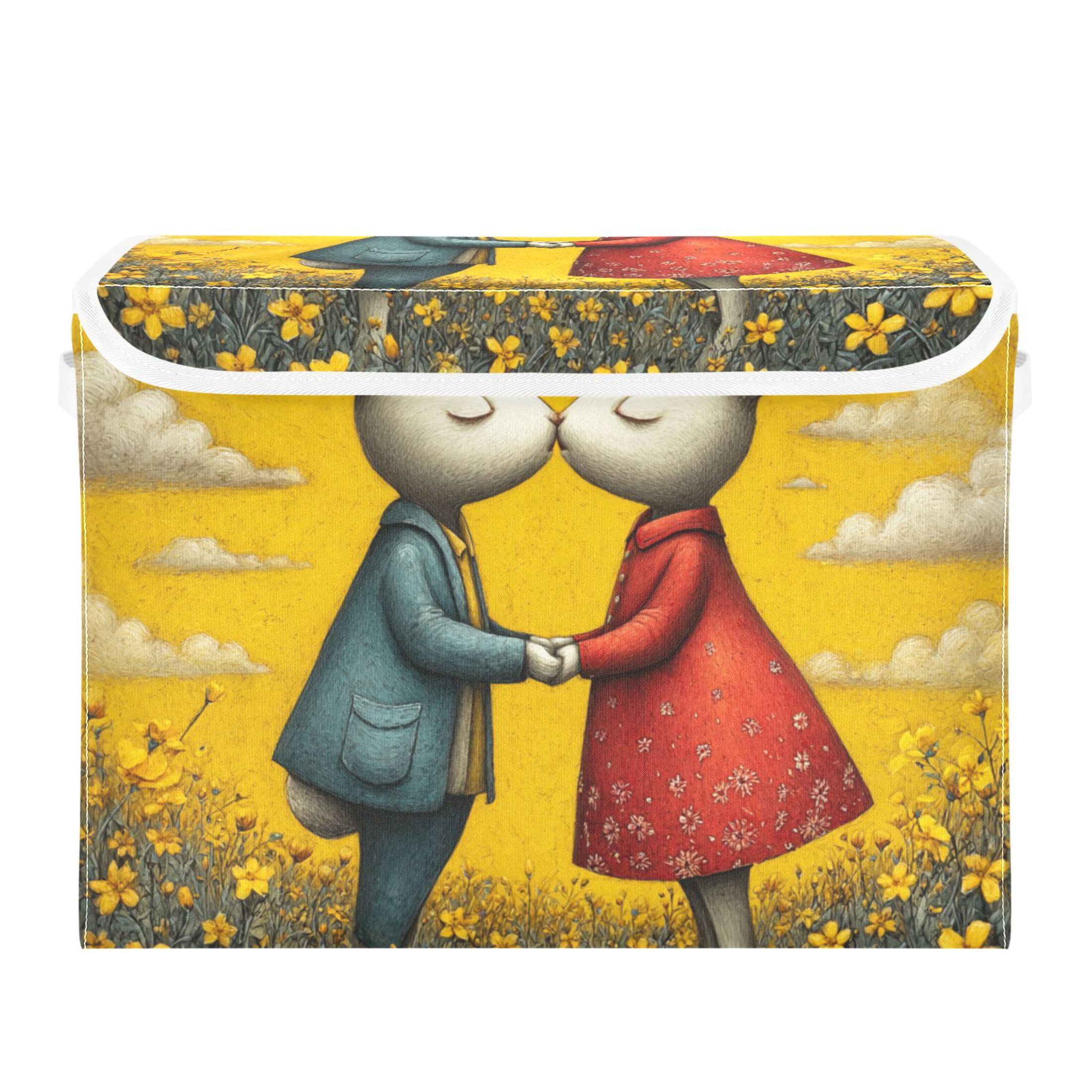 Cartoon Rabbits Kiss in Flowers Valentine Foldable Storage Bins with ...