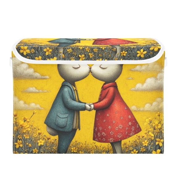 Cartoon Rabbits Kiss in Flowers Valentine Foldable Storage Bins with ...