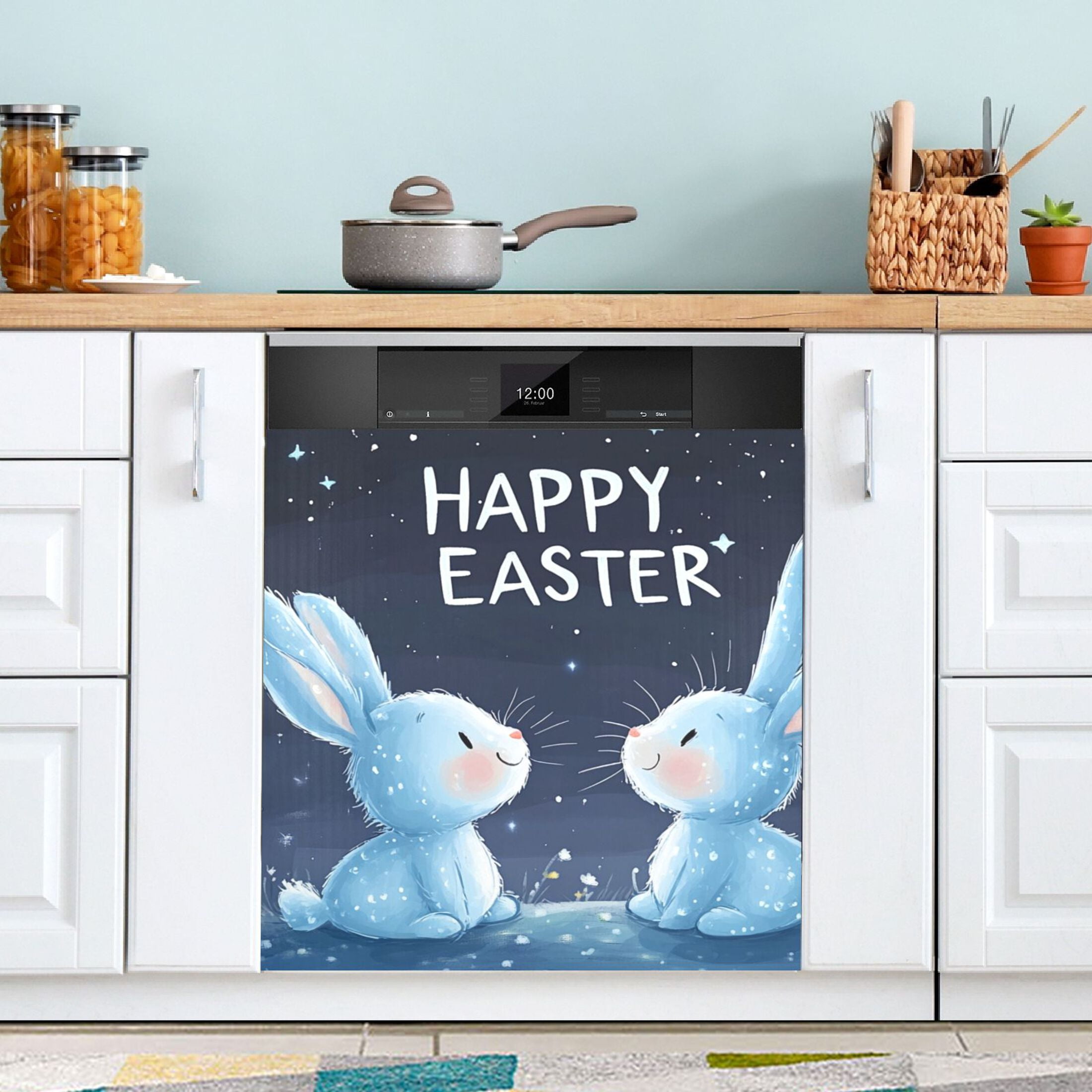 Cartoon Rabbits in Starry Night Easter Dishwasher Magnet Refrigerator ...