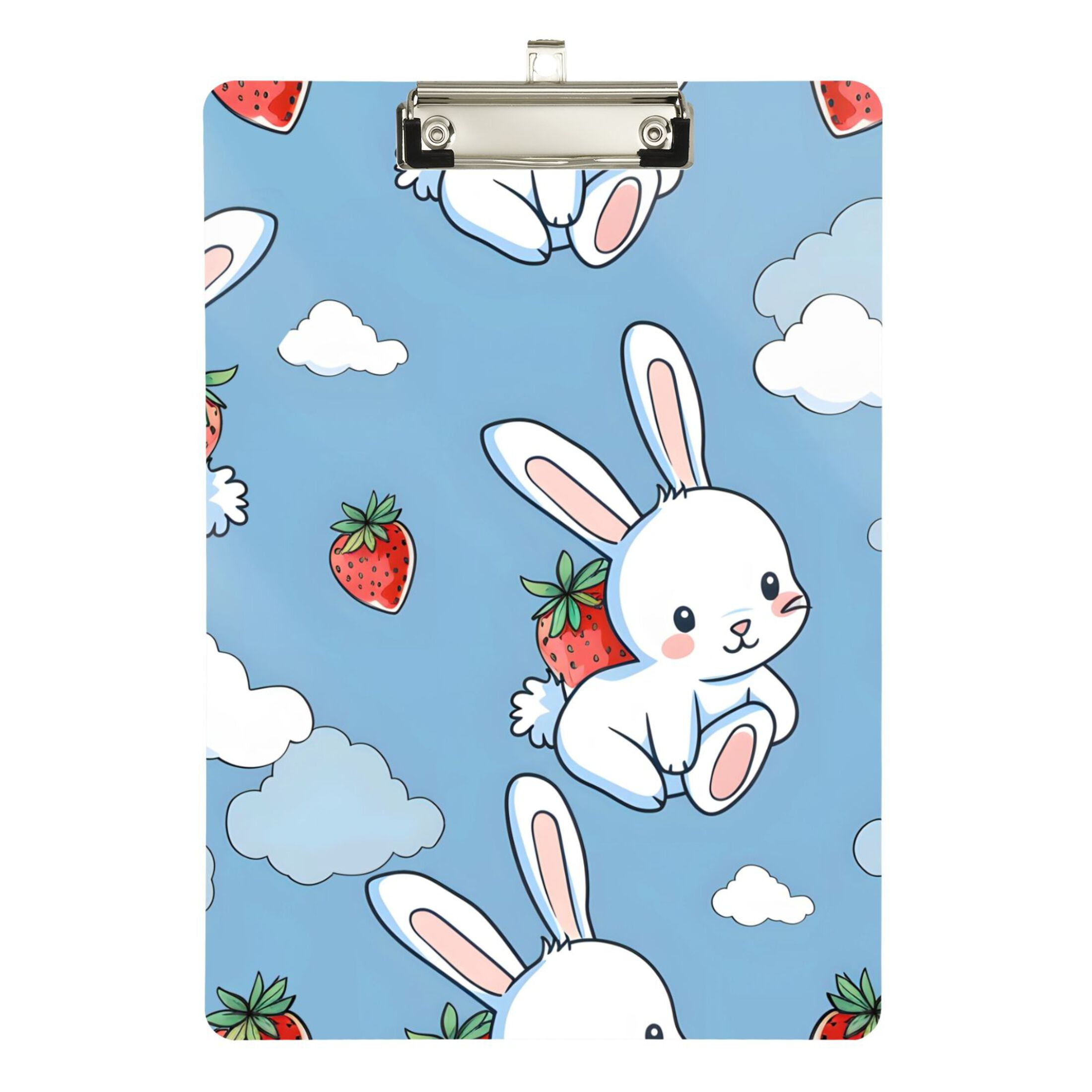 Cartoon Rabbits with Strawberries Clouds Cute Acrylic Clipboard Drawing Board Clipboard with ...