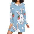 Cartoon Rabbits with Strawberries Clouds Cute Women's Long Sleeves ...