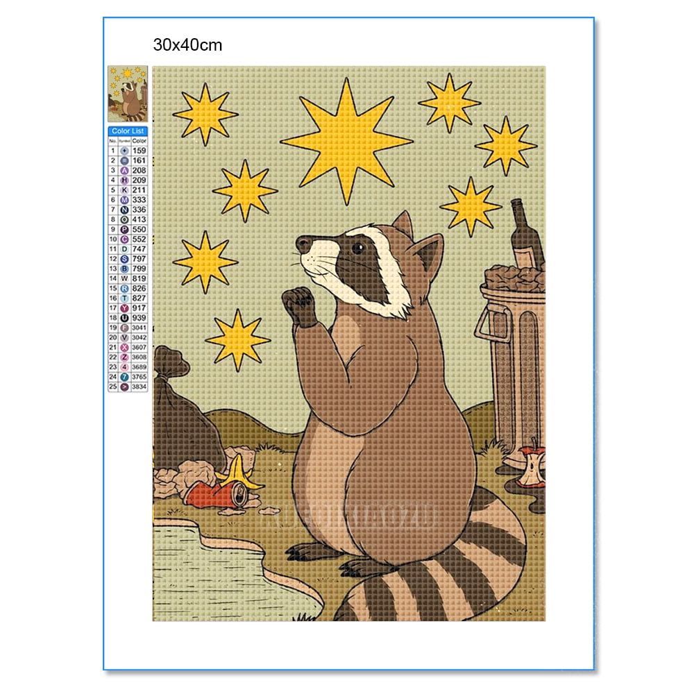 Cartoon Raccoon Cat Diamond Painting Tarot Retro Poster Full Of ...