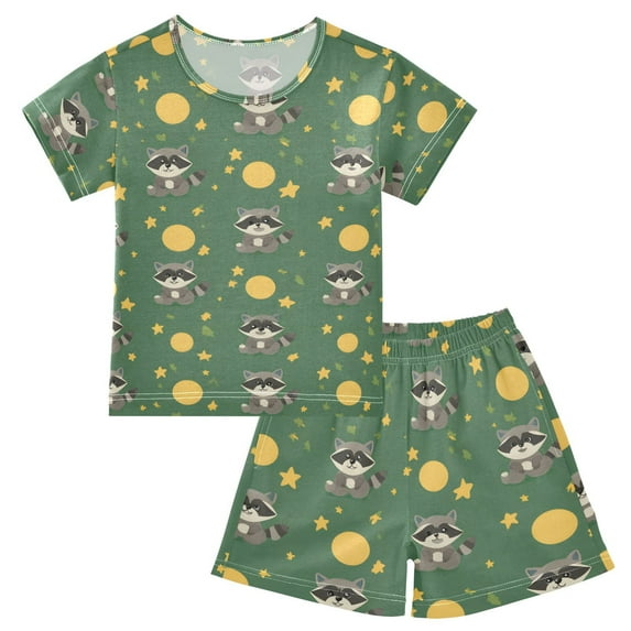 Cartoon Raccoon Pattern Summer Pajama Set Soft Cotton Short Sleeve ...