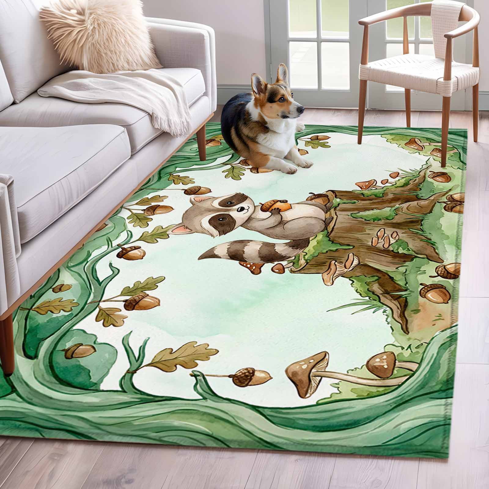 Cartoon Raccoons 2.7'x5' Rug for Office Desk Chair Area Small Bedroom ...