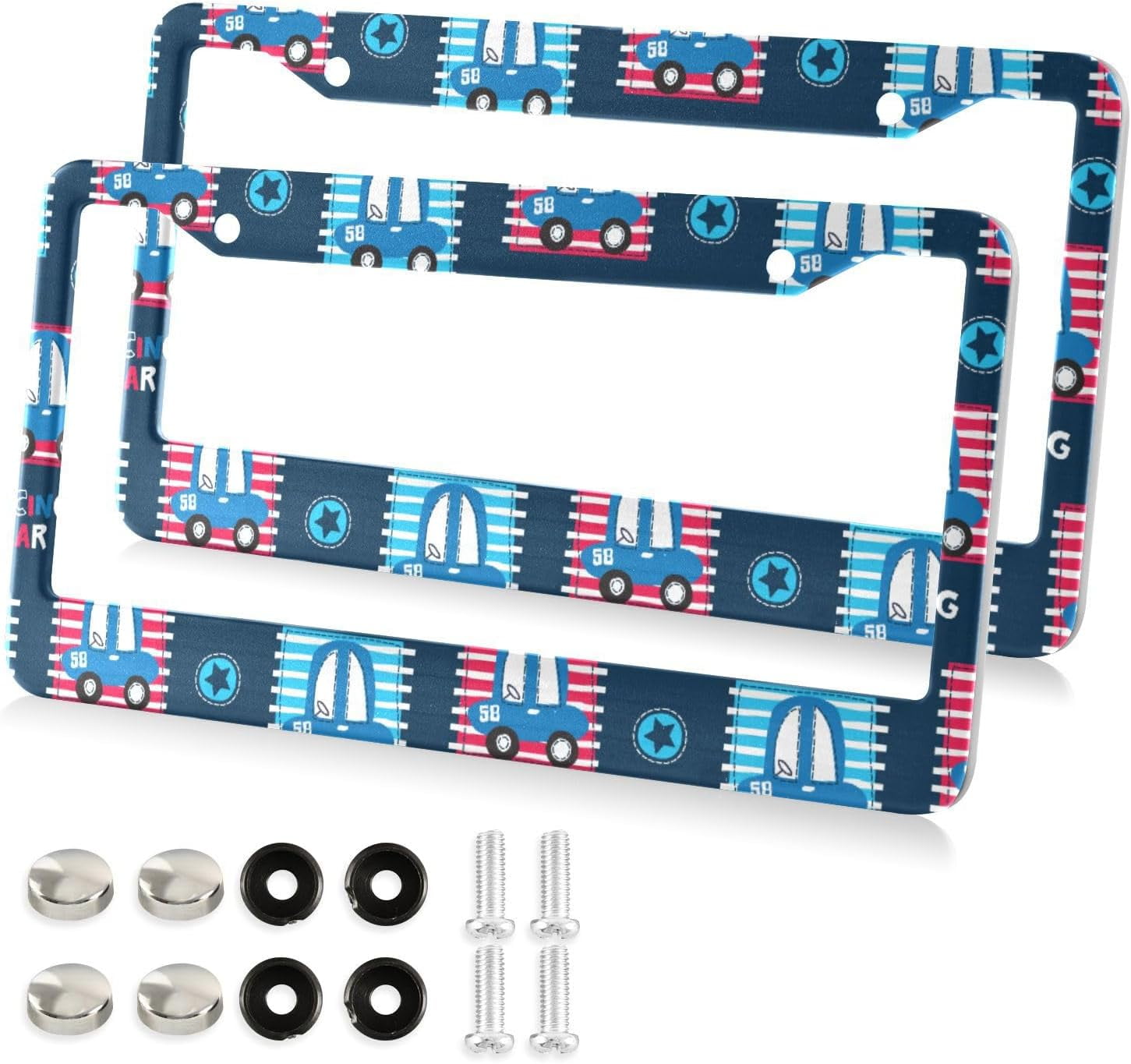Cartoon Racing Car License Plate Frame - 2 Pack Universal Stainless ...