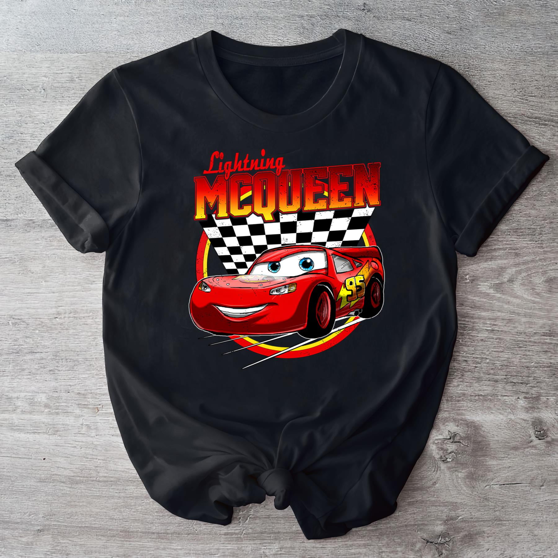 Cartoon Racing Cars Graphic Shirt, Checkerboard Track Theme Tee-TH2918 ...