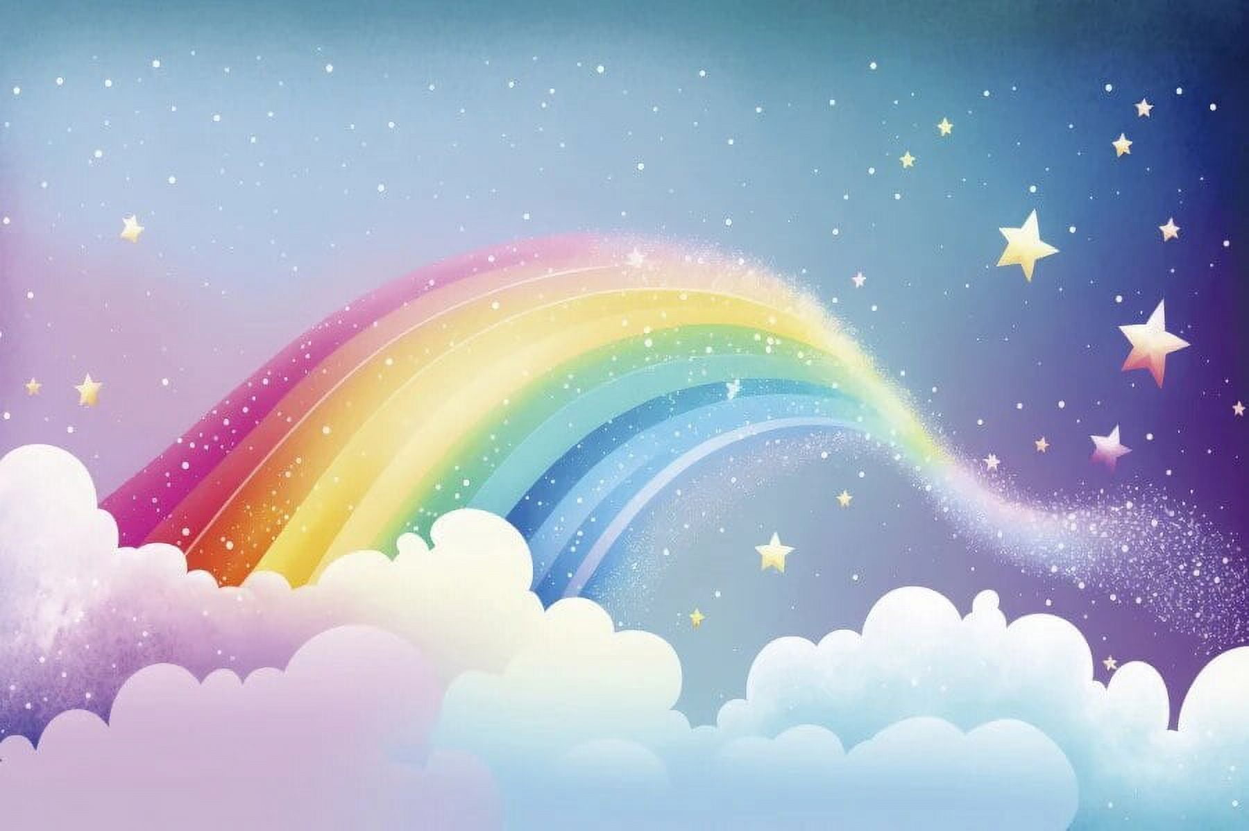Cartoon Rainbow Cloud Backdrop Starry Sky Stars Skyline Kid Birthday ...