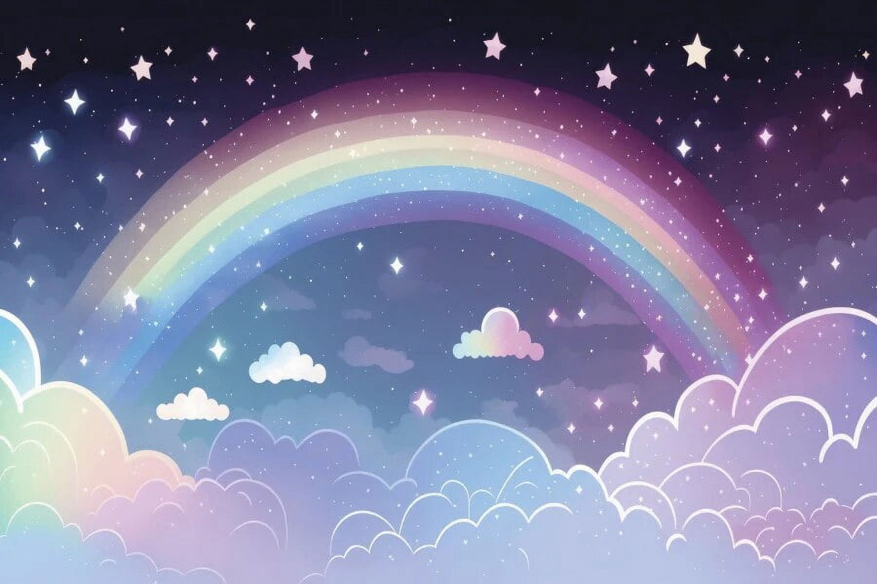 Cartoon Rainbow Cloud Backdrop Starry Sky Stars Skyline Kid Birthday ...