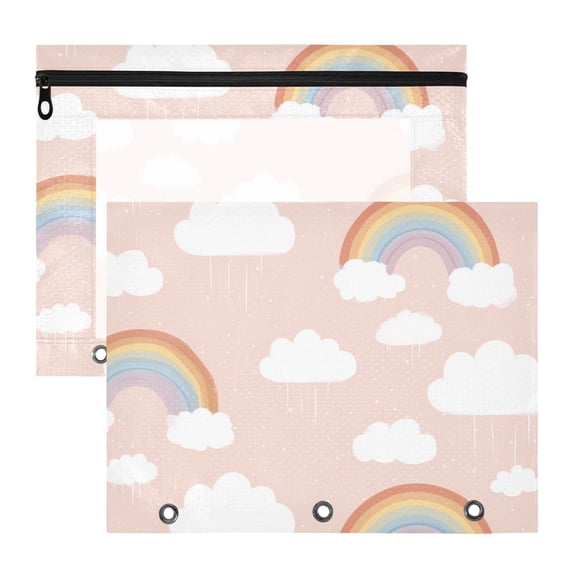 Cartoon Rainbow Clouds Pastel Background 3-Ring Binder Pocket with ...