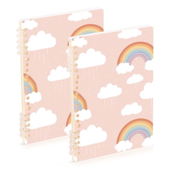Cartoon Rainbow Clouds Pastel Background Notebook Detachable Coil ...