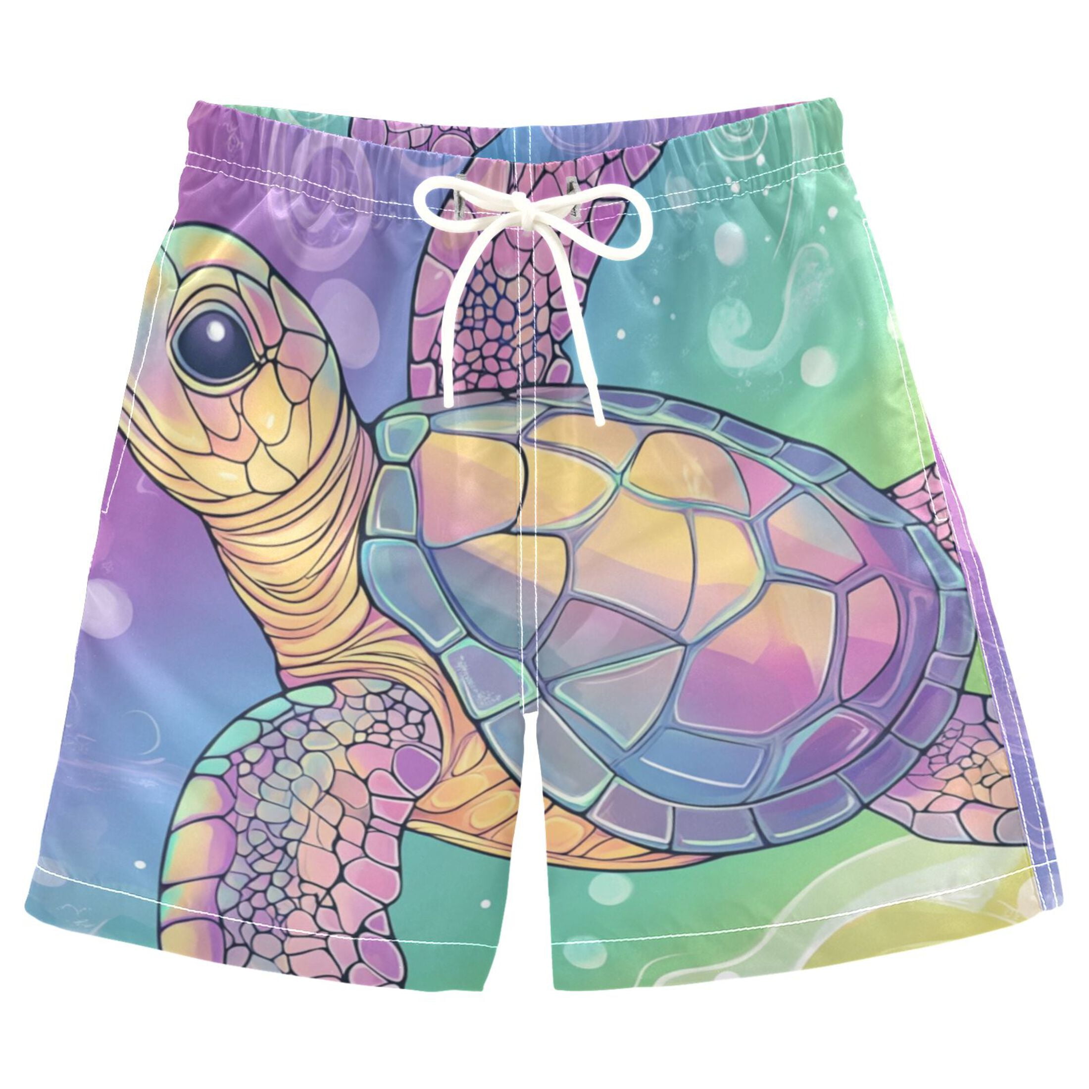 Cartoon Rainbow Colored Sea Turtle Boys' Beach Pants Board Shorts Swim ...