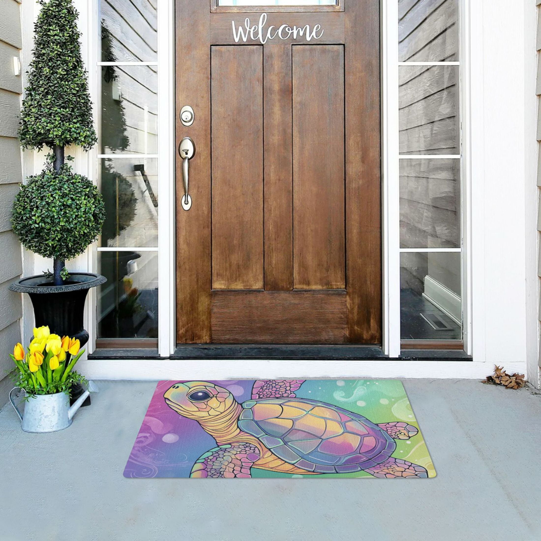 Cartoon Rainbow Colored Sea Turtle Doormats Welcome Mats Gate Pads ...