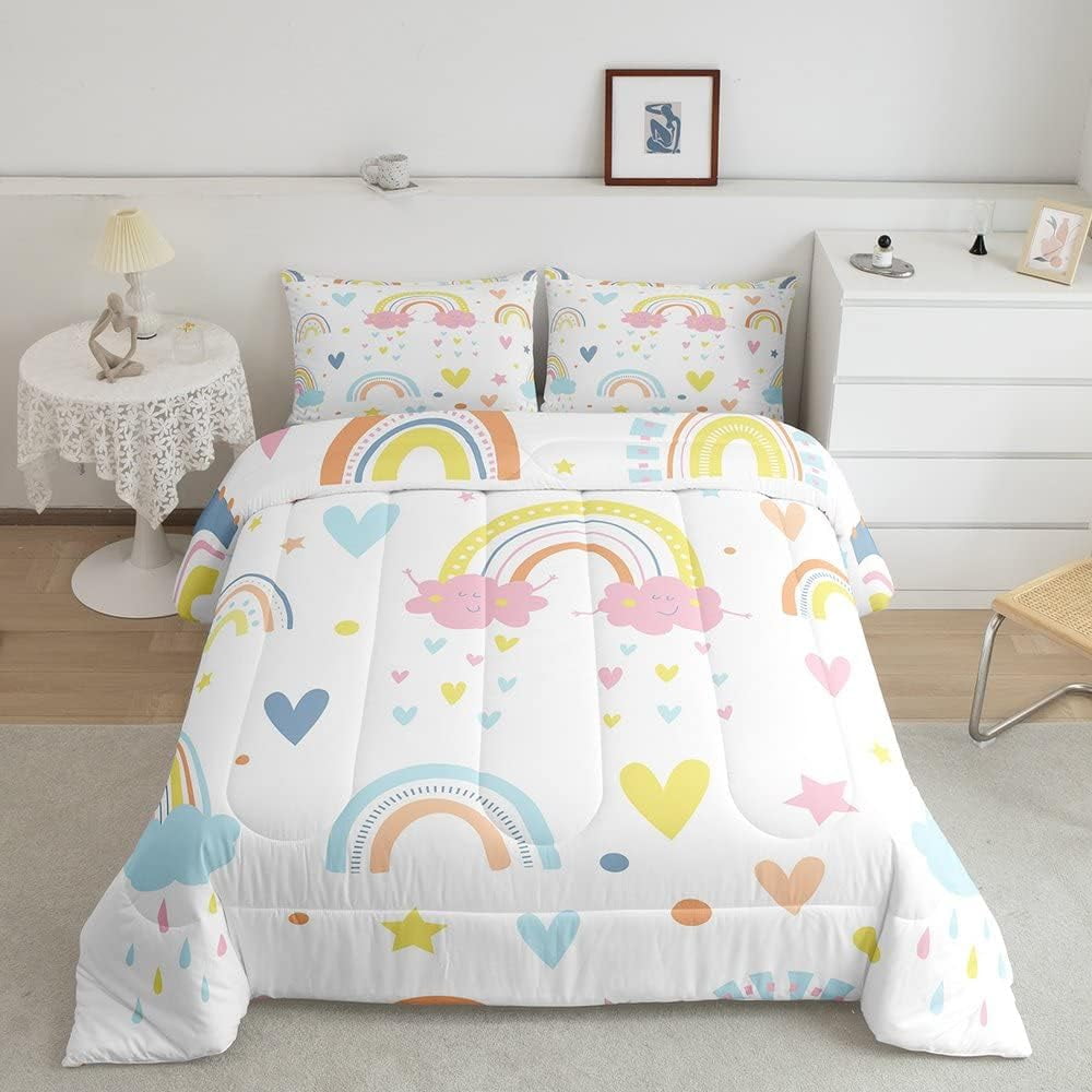 Cartoon Rainbow Comforter Set, Kids Kawaii Cartoon Sun Cloud Duvet ...