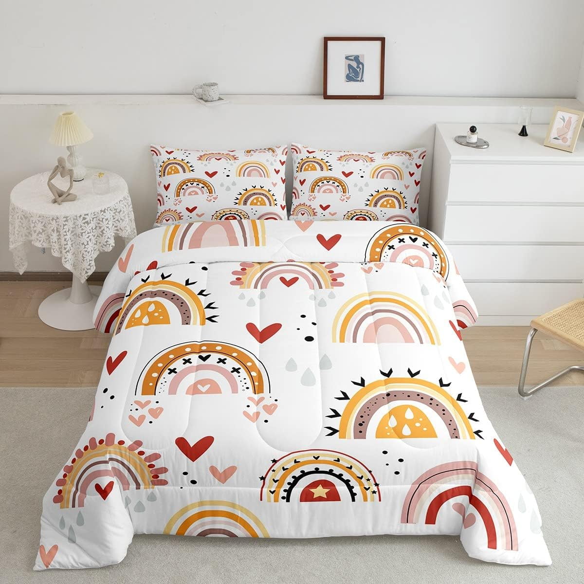 Cartoon Rainbow Comforter Set, Kids Kawaii Cartoon Sun Cloud Duvet ...