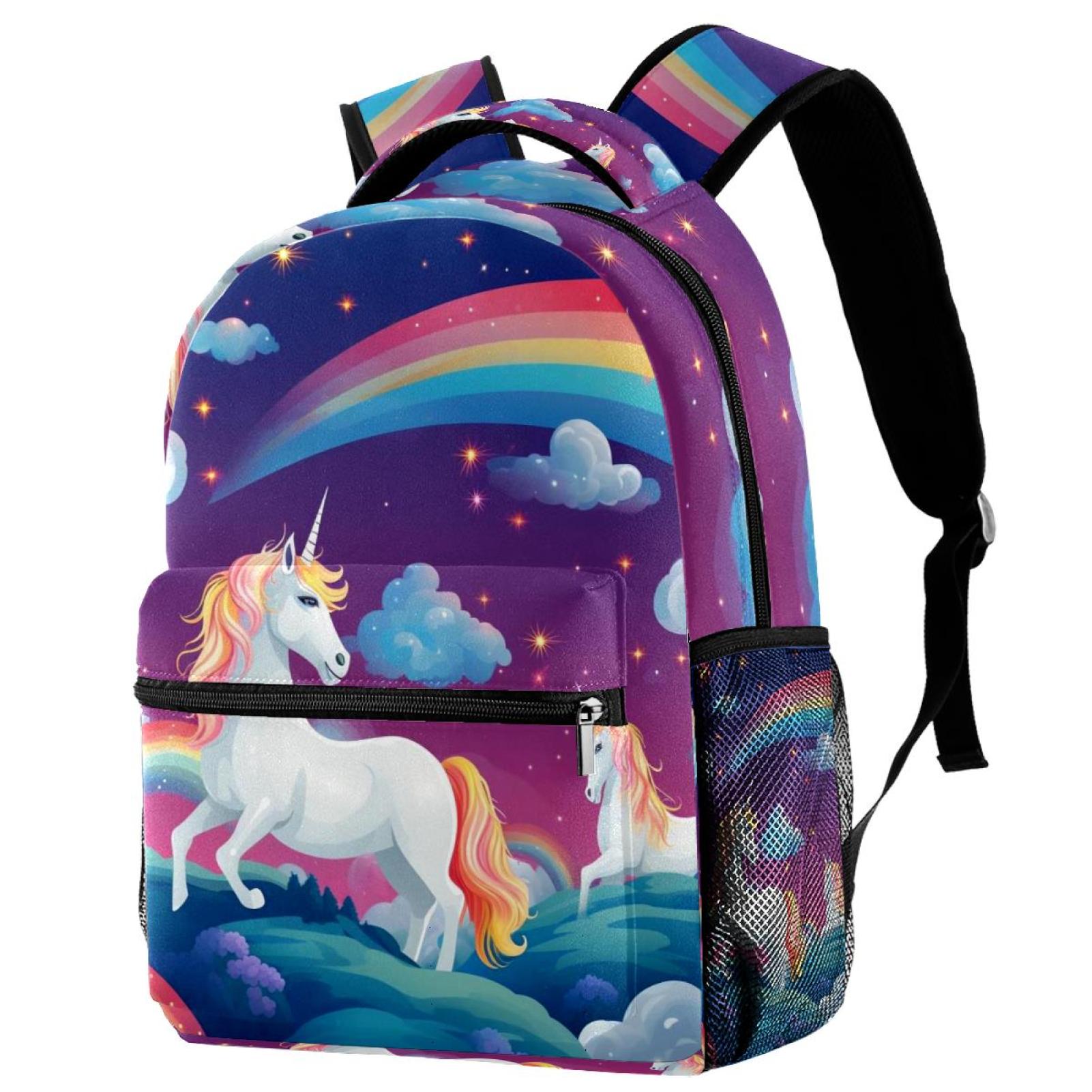 Cartoon Rainbow Unicorn Pattern Lightweight Backpacks Roomy Interior ...