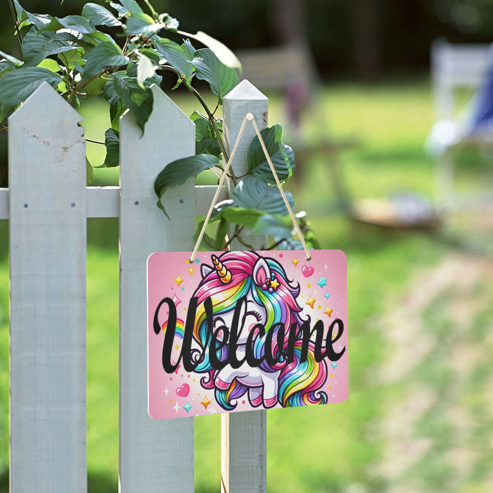 Cartoon Rainbow and Color Unicorn Welcome Sign for Front Door Porch ...