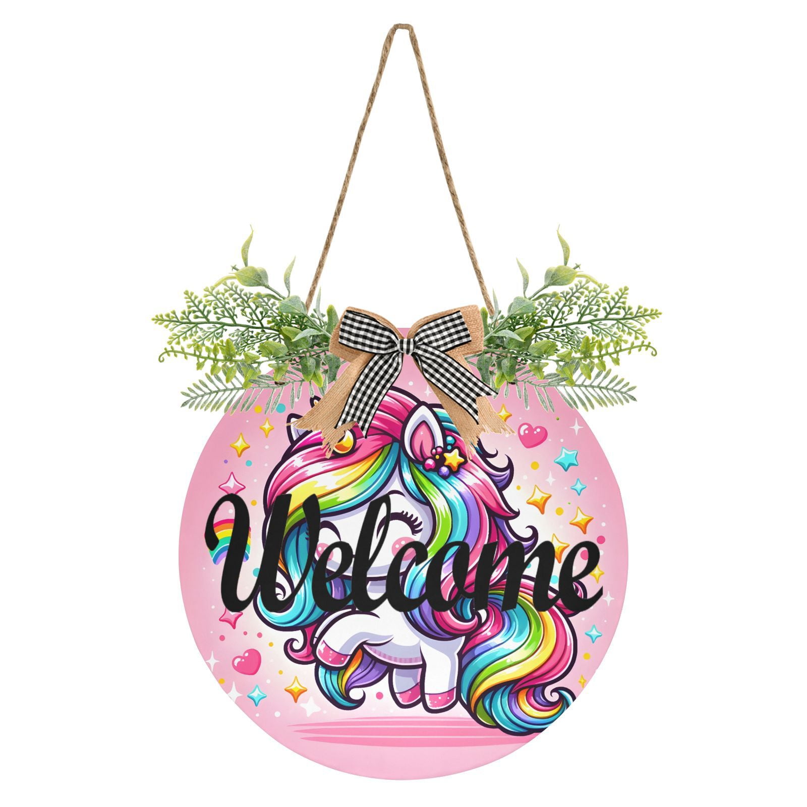 Cartoon Rainbow and Color Unicorn Welcome Sign for Front Door Wreath ...