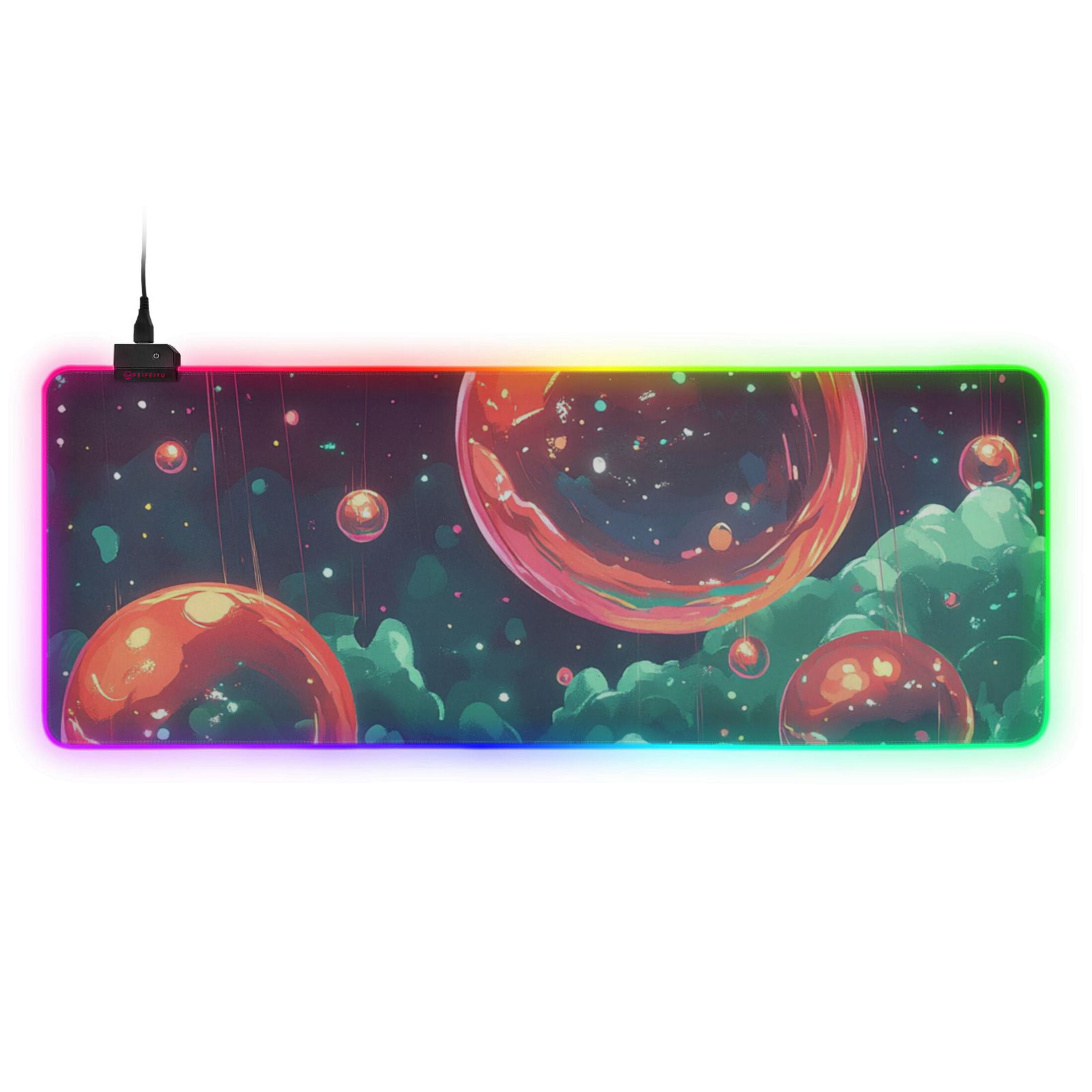 Cartoon Red Bubble RGB Gaming Mouse Pad Large Keyboard Mat Rubber Base ...