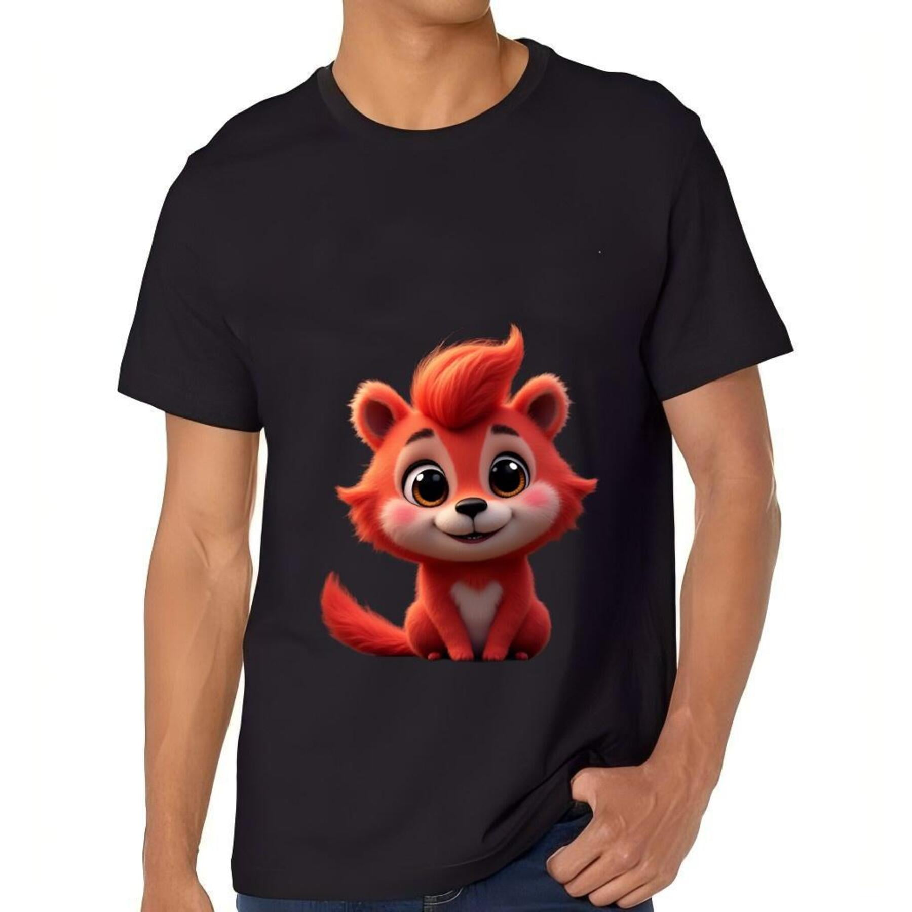 Cartoon Red Fox with Fluffy Tail & Expressive Eyes Graphic Cotton Short ...