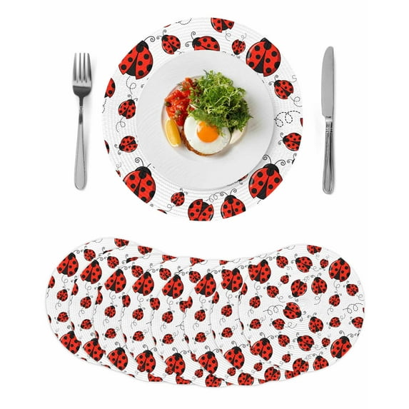 Cartoon Red Ladybirds Round Table Placemats set of 8, White Washable ...