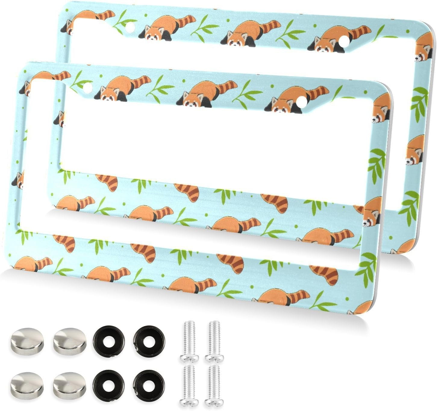 Cartoon Red Panda and Bamboo License Plate Frame - 2 Pack Universal ...