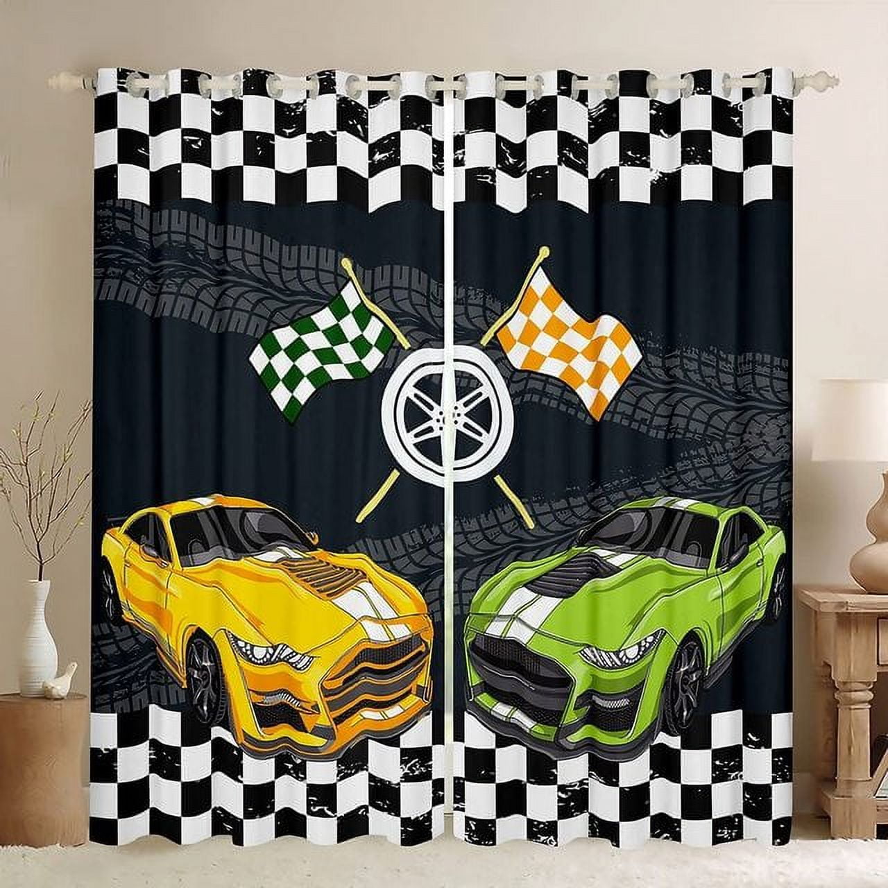 Cartoon Red Sports Car Curtains for Bedroom Decorative Drapes Racing ...