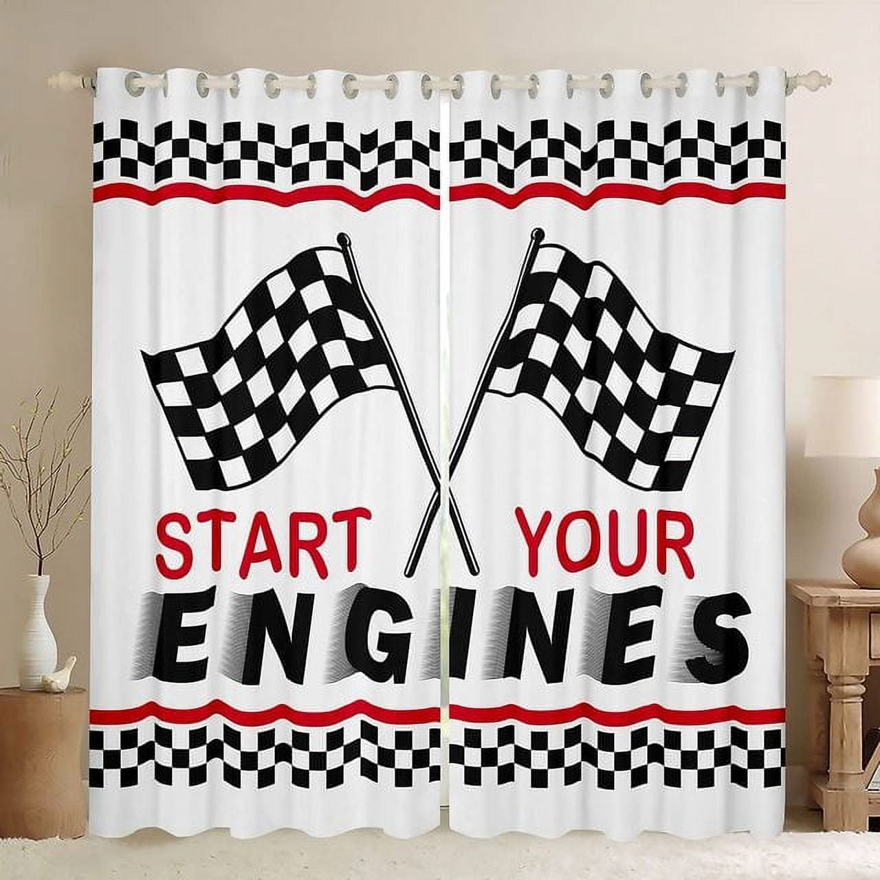 Cartoon Red Sports Car Curtains for Bedroom Decorative Drapes Racing ...