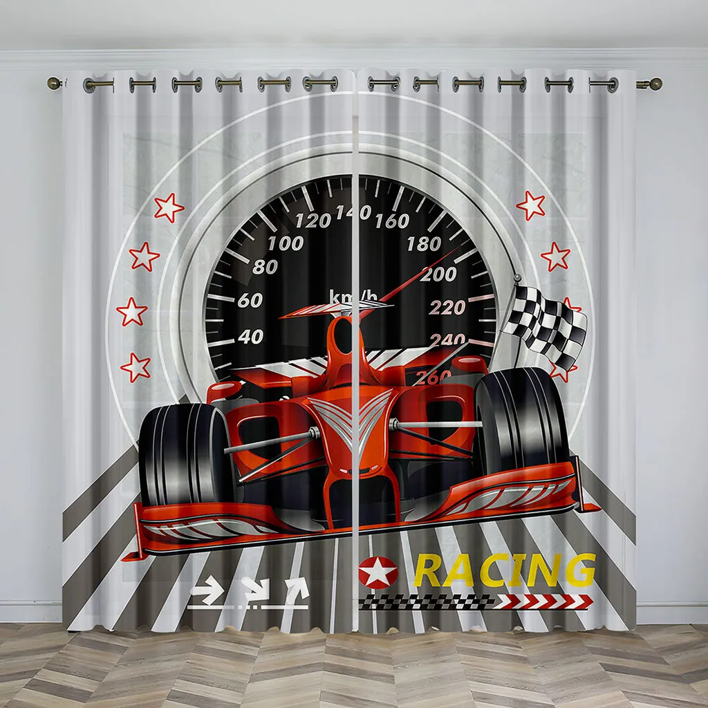 Cartoon Red Sports Car Curtains for Bedroom Decorative Drapes Racing ...