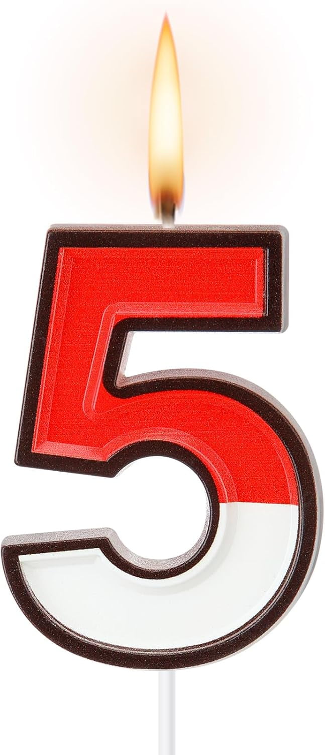 Cartoon Red and White Birthday Cake Candle Numeral Birthday Cake Topper ...