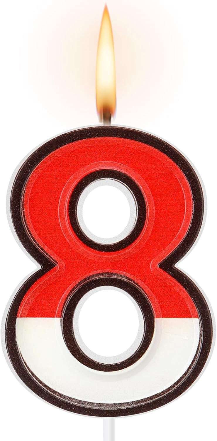 Cartoon Red and White Birthday Cake Candle Numeral Birthday Cake Topper ...