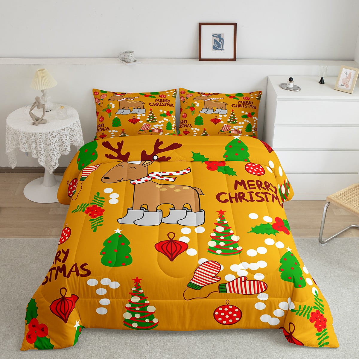 Cartoon Reindeer Comforter Set Queen,Merry Christmas Bedding ,Jingle ...