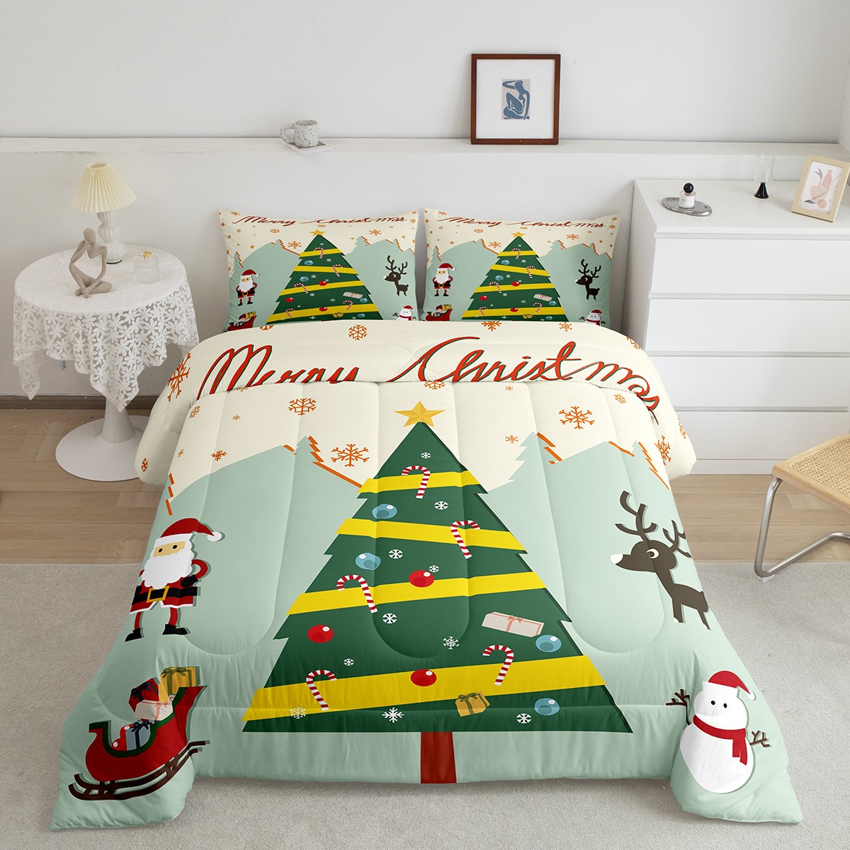 Cartoon Reindeer Snowman Comforter Set Twin,Merry Christmas Bedding for ...