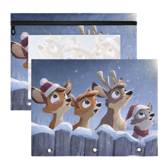 Cartoon Reindeer with Christmas Hat in Snow Field 3-Ring Binder Pocket ...