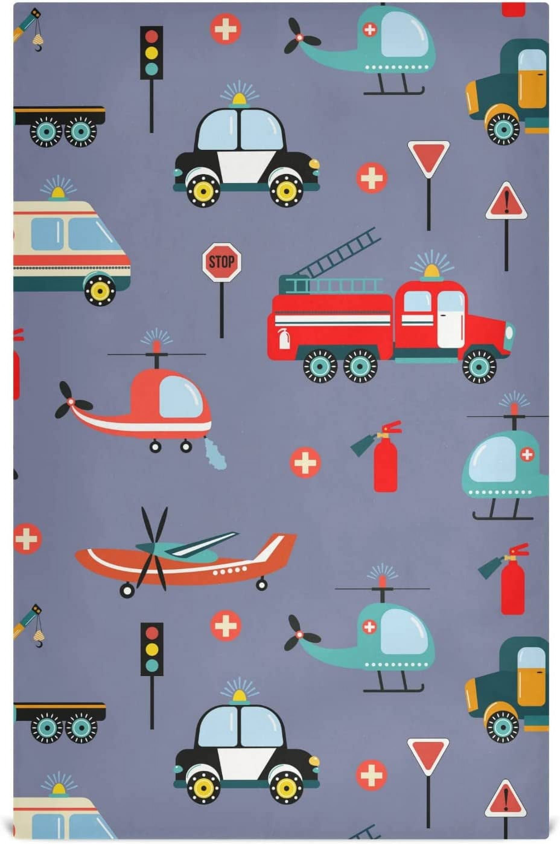 Cartoon Rescue Car Team Dish Towels Set of 4, Helicopter Police Car ...