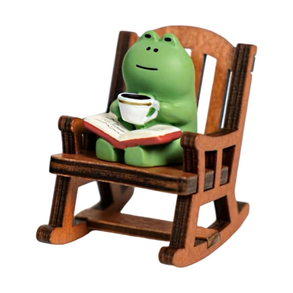 Resins Coffee Frogs with Rocking Chair Miniature Sculpture Handmade ...